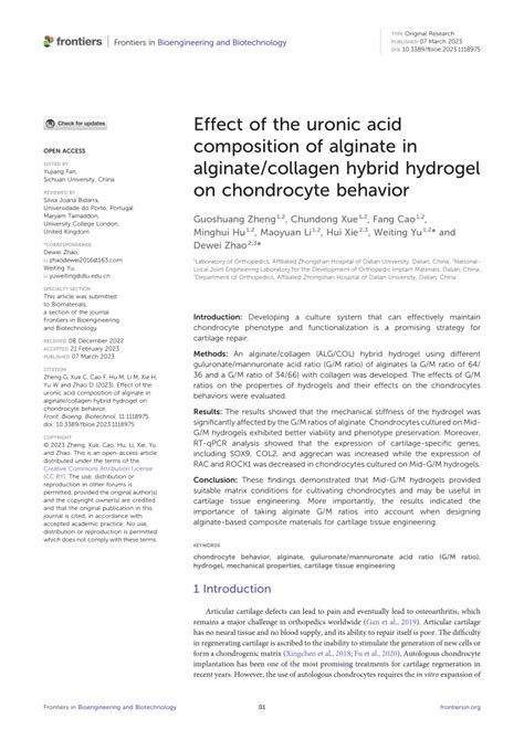 Pdf Effect Of The Uronic Acid Composition Of Alginate In Alginate Collagen Hybrid Hydrogel On