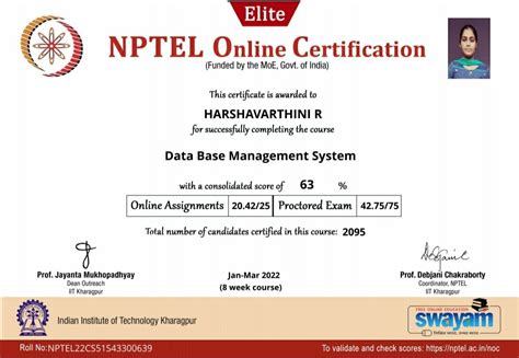 harshavarthini r on linkedin completed nptel dbms course from nptel