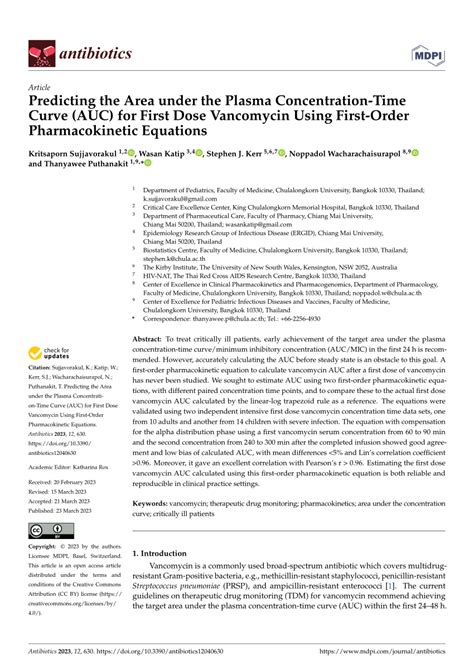Pdf Predicting The Area Under The Plasma Concentration Time Curve Auc For First Dose