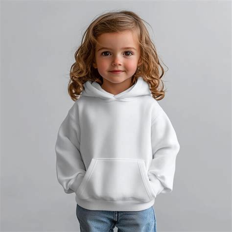 A Young Girl Wearing A White Hoodie With A Hoodie On It Premium Ai