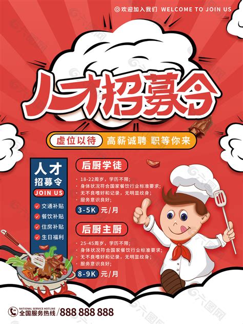 简约厨师招募海报平面广告素材免费下载 图片编号 9413734 六图网