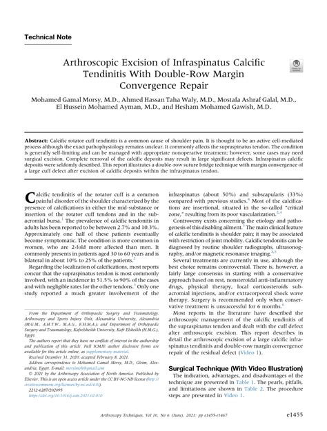 Pdf Arthroscopic Excision Of Infraspinatus Calcific Tendinitis With