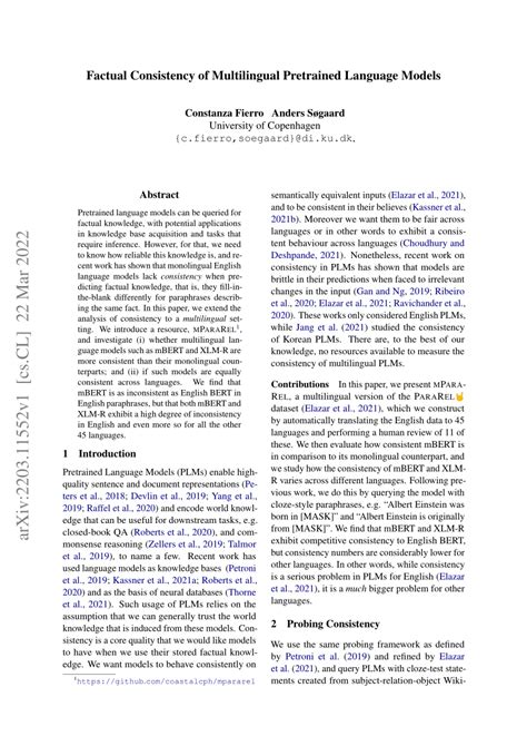 Pdf Factual Consistency Of Multilingual Pretrained Language Models
