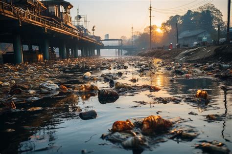 Premium Ai Image Polution River Full With Garbage And Oil Dump Environmental Issue