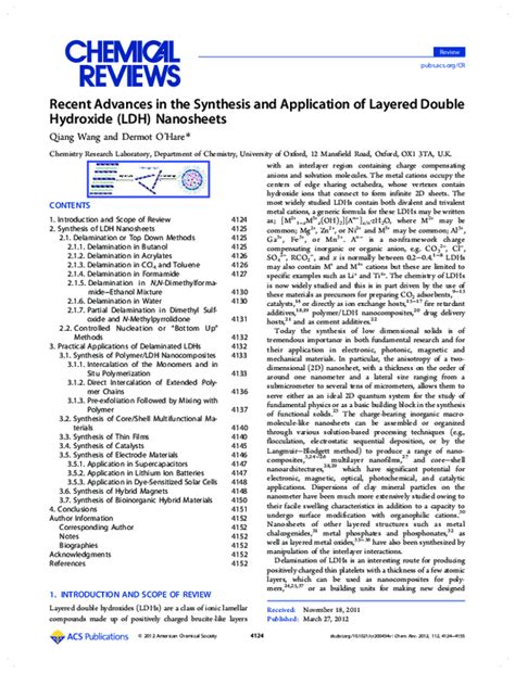 Pdf Recent Advances In The Synthesis And Application Of Layered Double Hydroxide Ldh Nanosheets