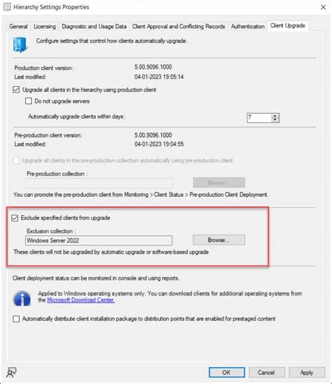 SCCM Client Upgrade Options Perform Automatic Client Upgrade