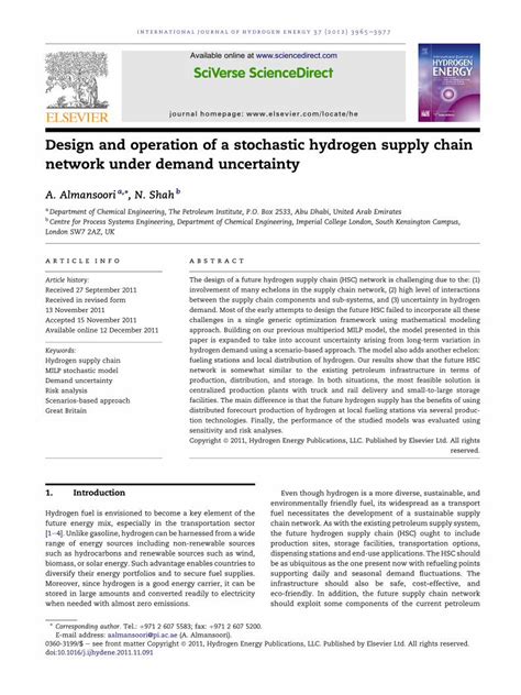 Pdf Design And Operation Of A Stochastic Hydrogen Supply Chain
