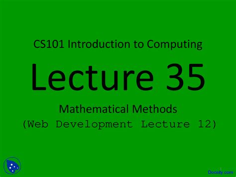 Mathematical Methods Introduction To Computing Lecture Slides Slides Introdução à