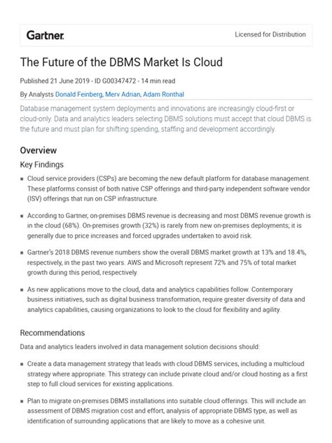 Gartner The Future Of Dbms Is Cloud Pdf Cloud Computing Databases