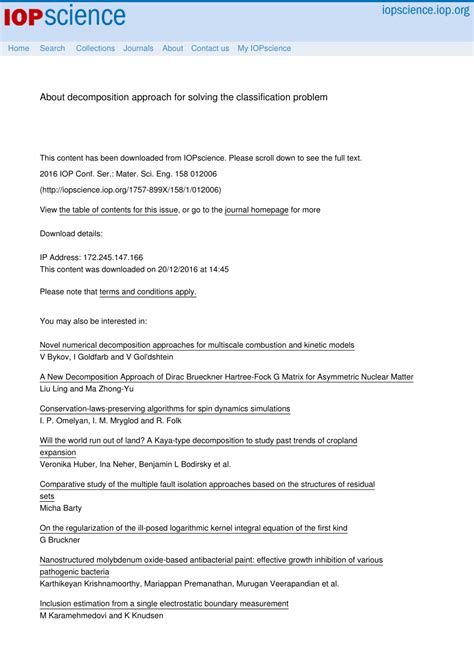 Pdf About Decomposition Approach For Solving The Classification Problem