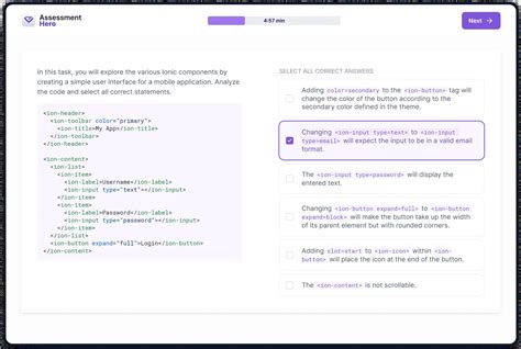 Ionic Angular Online Test Skill Assessment