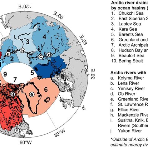Maps Of The Arctic Showing A River Water Discharge M³ Y⁻¹ And B Download Scientific