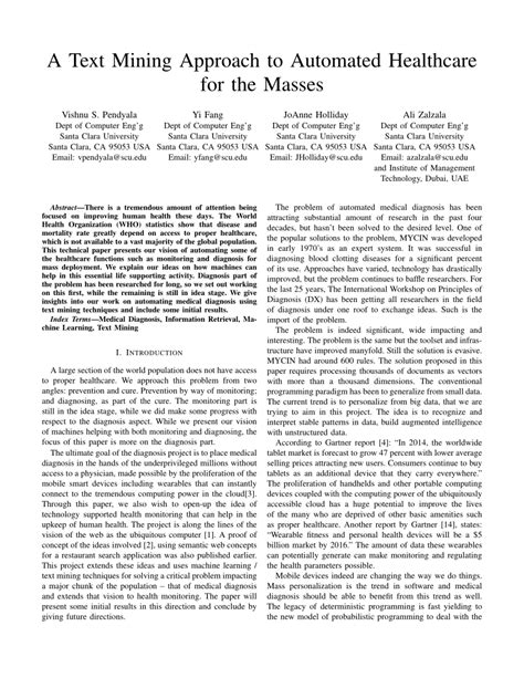 Pdf A Text Mining Approach To Automated Healthcare For The Masses