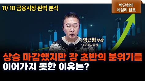 상승 마감했지만 장 초반의 분위기를 이어가지 못한 이유는 F Ibk투자증권 박근형 부장 데일리힌트 Youtube