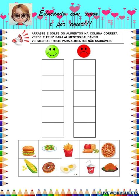 Coluna De Alimentos Saudáveis E Não Saudáveis Worksheet Actividades