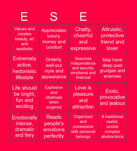 Ethical Sensory Extravert Bingo Card