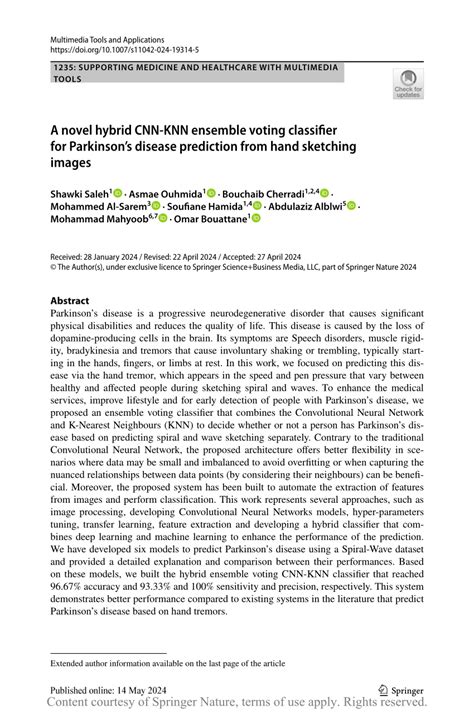 a novel hybrid cnn knn ensemble voting classifier for parkinson s