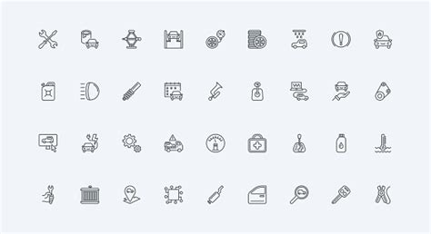 자동차 수리 및 유지 보수 서비스 차고 진단 차량 부품 라인 아이콘 세트 가벼운에 대한 스톡 벡터 아트 및 기타 이미지