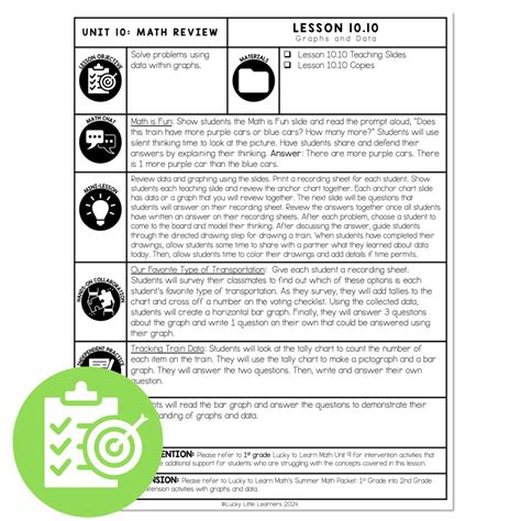 Lucky To Learn Math 1st Grade Lesson 1010 Graphs And Data Review Lesson Plan Lucky