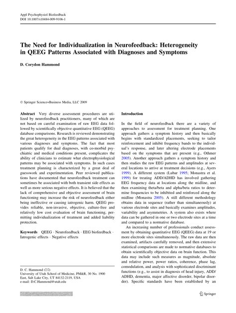 PDF The Need For Individualization In Neurofeedback Heterogeneity In