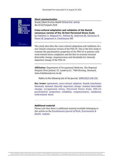 Pdf Cross Cultural Adaptation And Validation Of The Danish Consensus Version Of The 10 Item