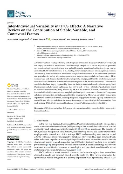Pdf Inter Individual Variability In Tdcs Effects A Narrative Review On The Contribution Of