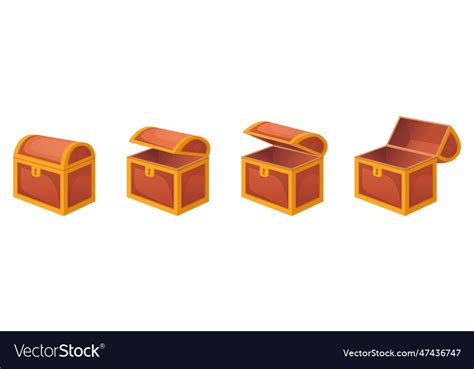 Set Of Animation Of Empty Wood Chest For Treasure Vector Image