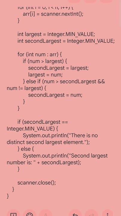 Java Program Find Second Largest Number In Array Java Javashorts