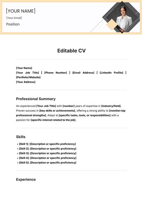 Page Free CV Templates To Edit Online Print