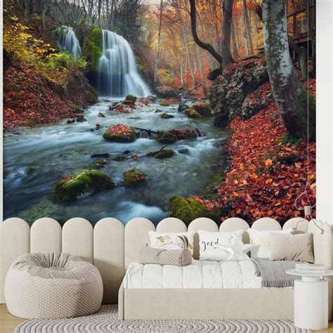 Тапет с есенен горски пейзаж Кафяво оранжево и сиво Фото Тапети