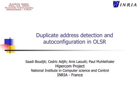 ppt duplicate address detection and autoconfiguration in olsr