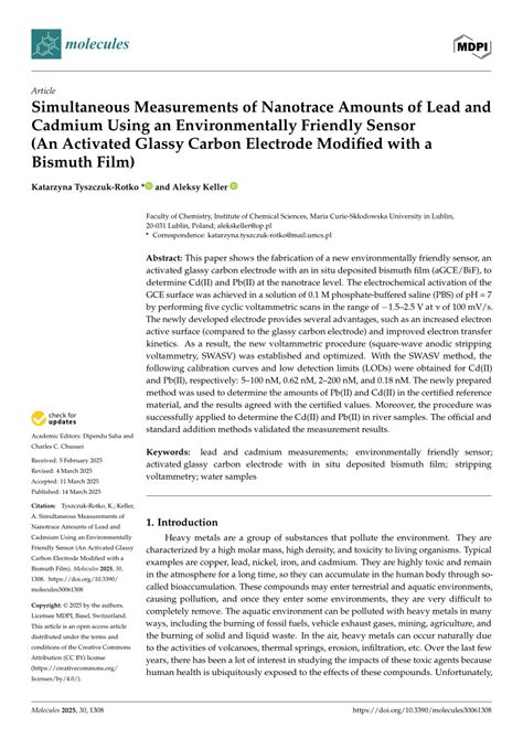 Pdf Simultaneous Measurements Of Nanotrace Amounts Of Lead And Cadmium Using An
