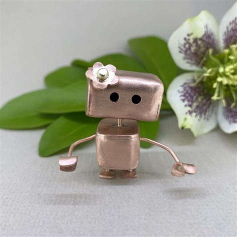 Elmo Tiny Copper Robot With Red Heart By Boflo