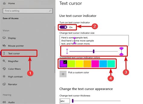 how to enable the text cursor indicator on windows 10 may 2020 update