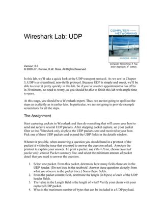 Wireshark UDP PDF Computer Networking Computing