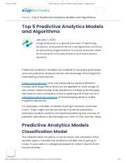 Unlocking Insights Top Predictive Analytics Models Course Hero