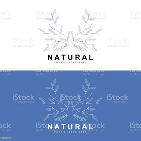 간단한 식물 잎과 꽃 로고 벡터 자연 라인 스타일 장식 디자인 배너 전단지 청첩장 및 제품 브랜딩 0명에 대한 스톡 벡터 아트