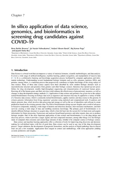 Pdf In Silico Application Of Data Science Genomics And Bioinformatics In Screening Drug