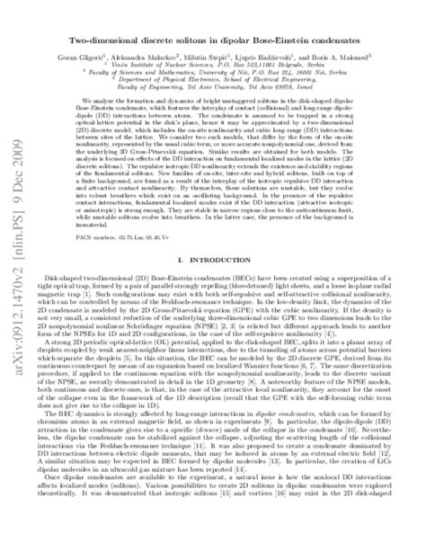 Pdf Two Dimensional Discrete Solitons In Dipolar Bose Einstein Condensates