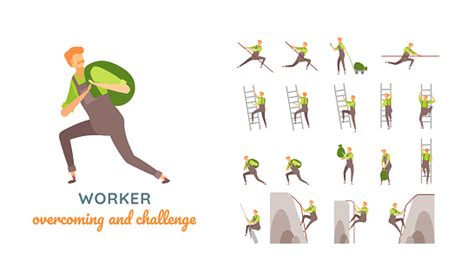 벡터 젊은 성인 남자 노동자 바지에 사용 준비 문자 캐주얼 포즈 평면 스타일에 설정 합니다 가방에 대한 스톡 벡터 아트 및 기타 이미지 Istock