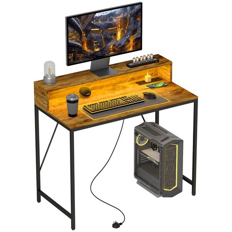 HOMCOM Computer Desk With LED Lights And Power Outlets Gaming Desk With Monitor Stand Computer