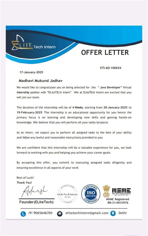 Elitetechintern Javadeveloper Internship Madhavi Jadhav