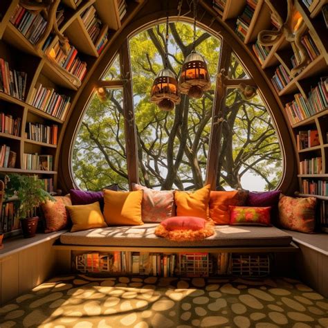 Whimsical And Cozy Library Design In A Treehouse Premium Ai Generated