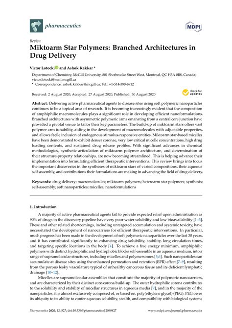 Pdf Miktoarm Star Polymers Branched Architectures In Drug Delivery