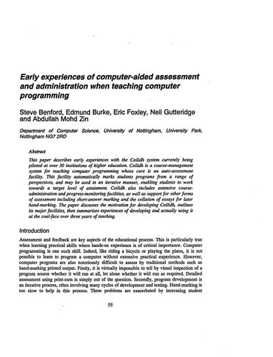 Early Experiences Of Computer Aided Assessment Teaching Resources