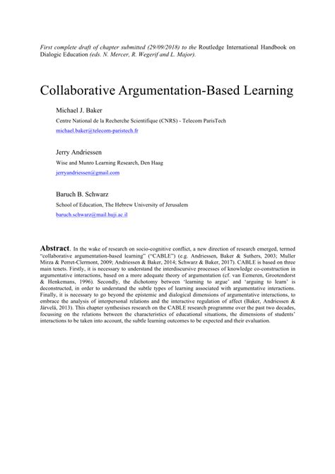 Pdf Collaborative Argumentation Based Learning