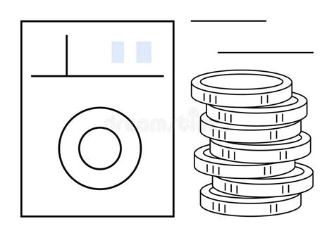 Washing Machine Next To A Stack Of Coins Representing Savings And Cost