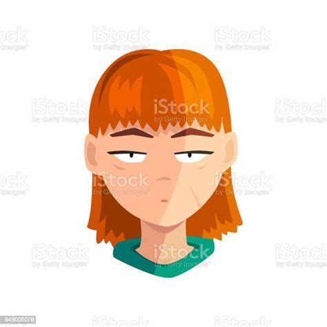 불행 한 빨강 머리 소녀 여성 감정적인 얼굴 표정 벡터 그림 흰색 배경에 아바타 개념에 대한 스톡 벡터 아트 및 기타 이미지 개념 만화 머리 Istock