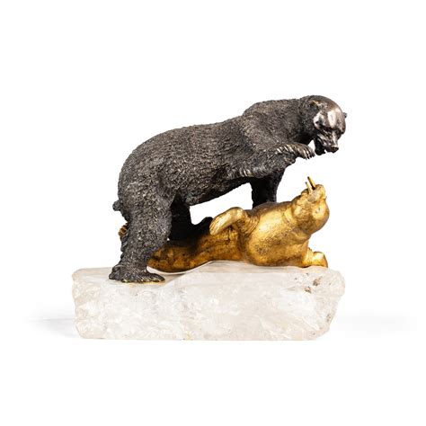 A Silvered And Gilt Bronze And Quartz Figural Sculpture Probably