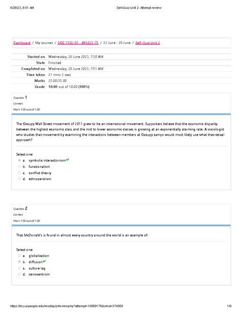 Self Quiz Unit 2 Attempt Review 4 Started On Wednesday 28 June 2023 7 30 Am State Finished
